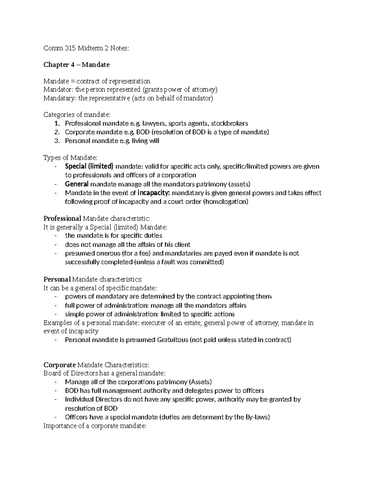 COMM 315 Mid term 2 notes - Comm 315 Midterm 2 Notes: Chapter 4 ...