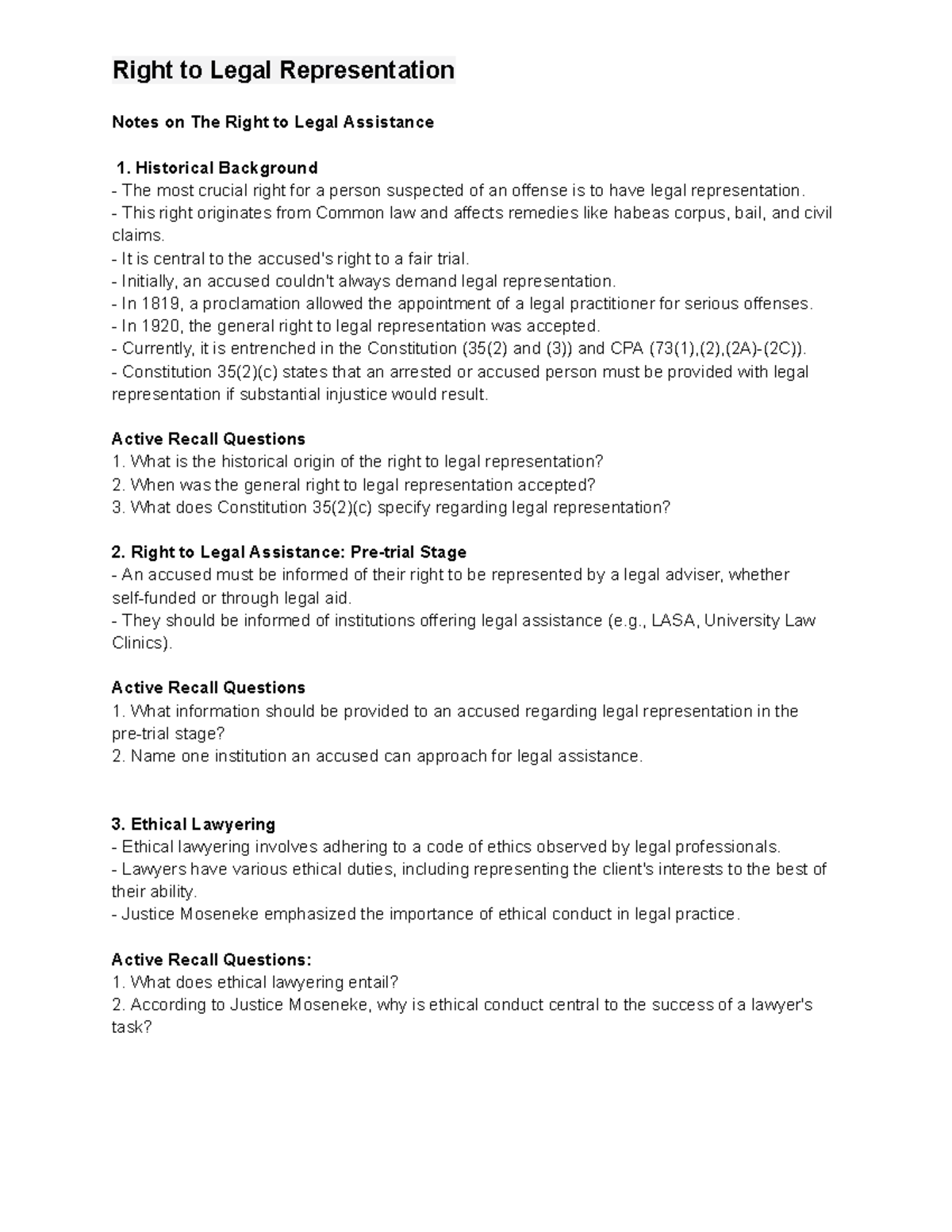 Right to Legal Representation - Notes on The Right to Legal Assistance ...