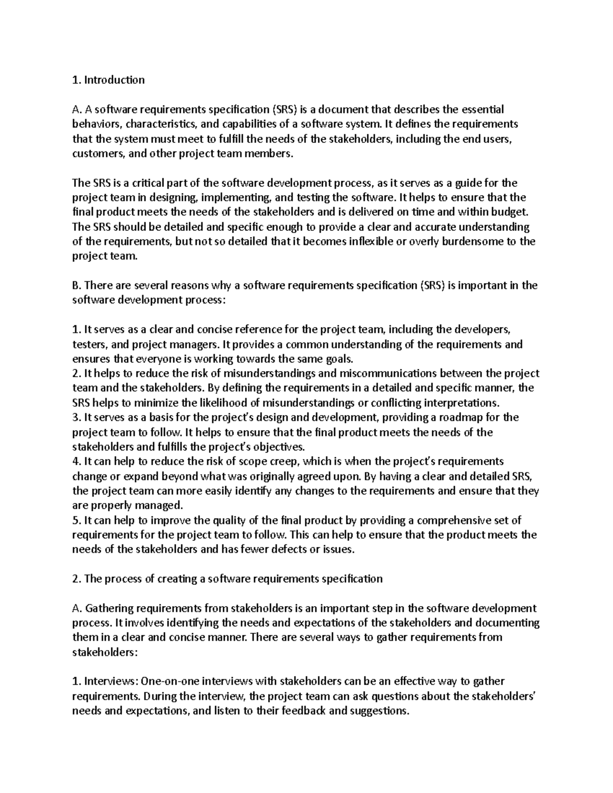 Software Requirements Specification - Introduction A. A software ...