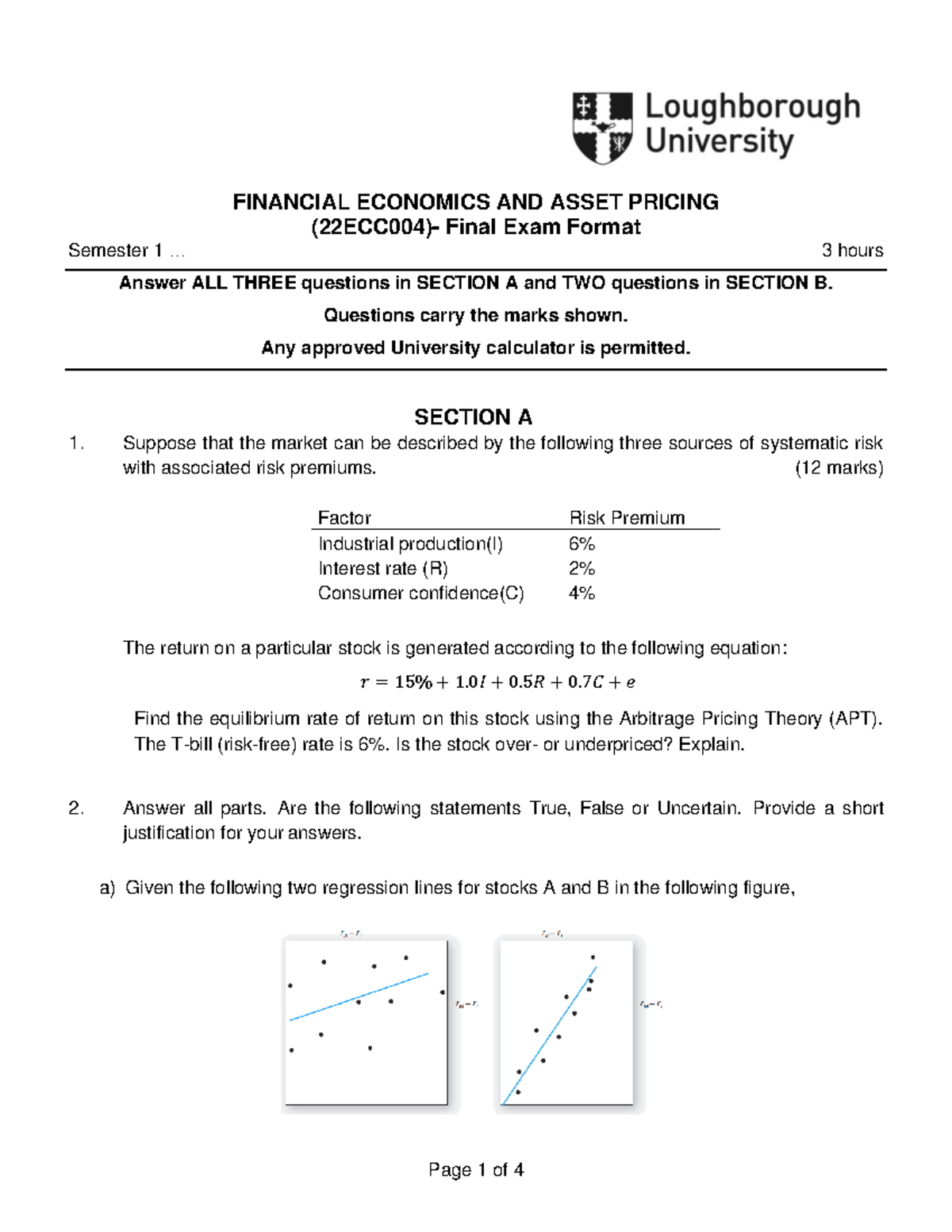 22ECC004 Final Exam Format - FINANCIAL ECONOMICS AND ASSET PRICING (2 2 ...
