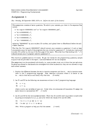 COMP1011 2021 Lab1 - Lab 1 User Manual for C Installation In this lab, you will - Install ...