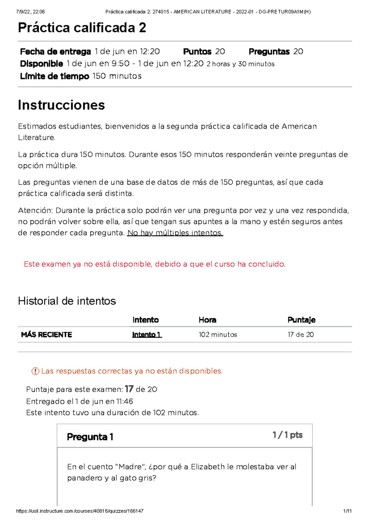 Práctica calificada 2 274015 - American Literature - 2022-01 - DG ...