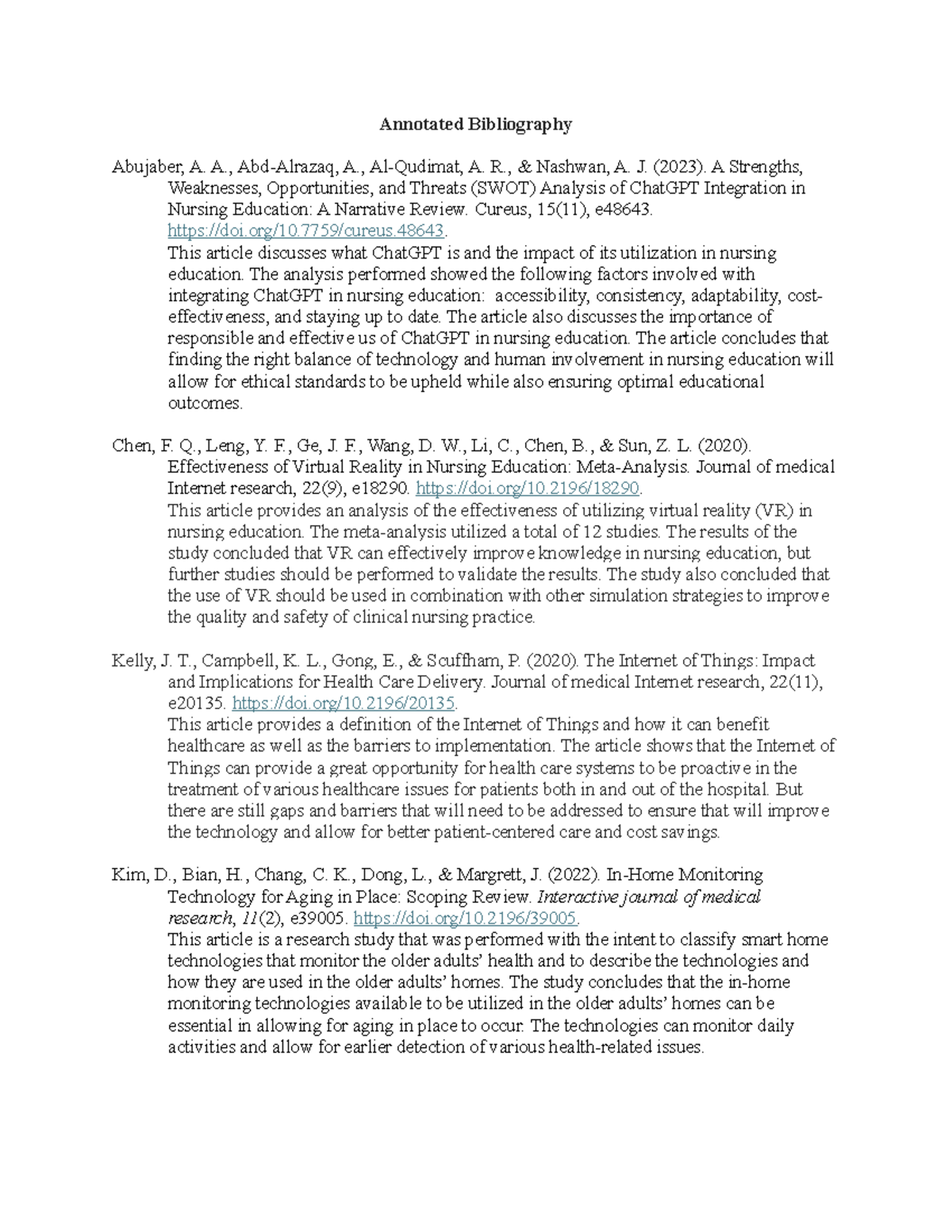 Annotated Bibliography D029 - Annotated Bibliography Abujaber, A. A ...