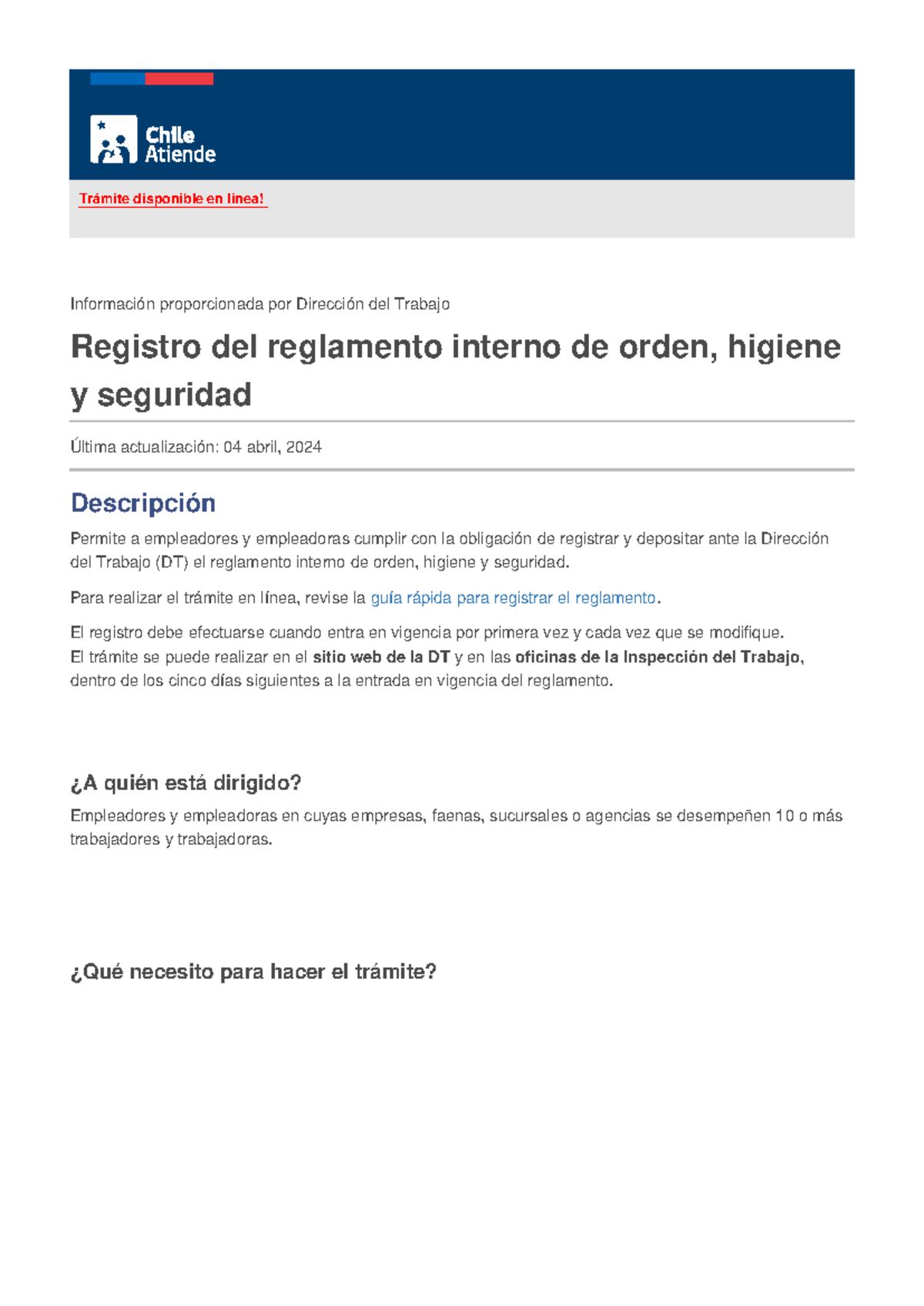 Registro del reglamento interno de orden, higiene y seguridad - Para realizar el trámite en ...