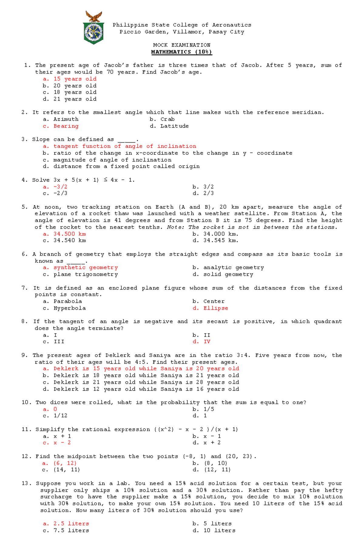 2nd Preboard Math AK - Lecture notes 3 - Philippine State College of ...
