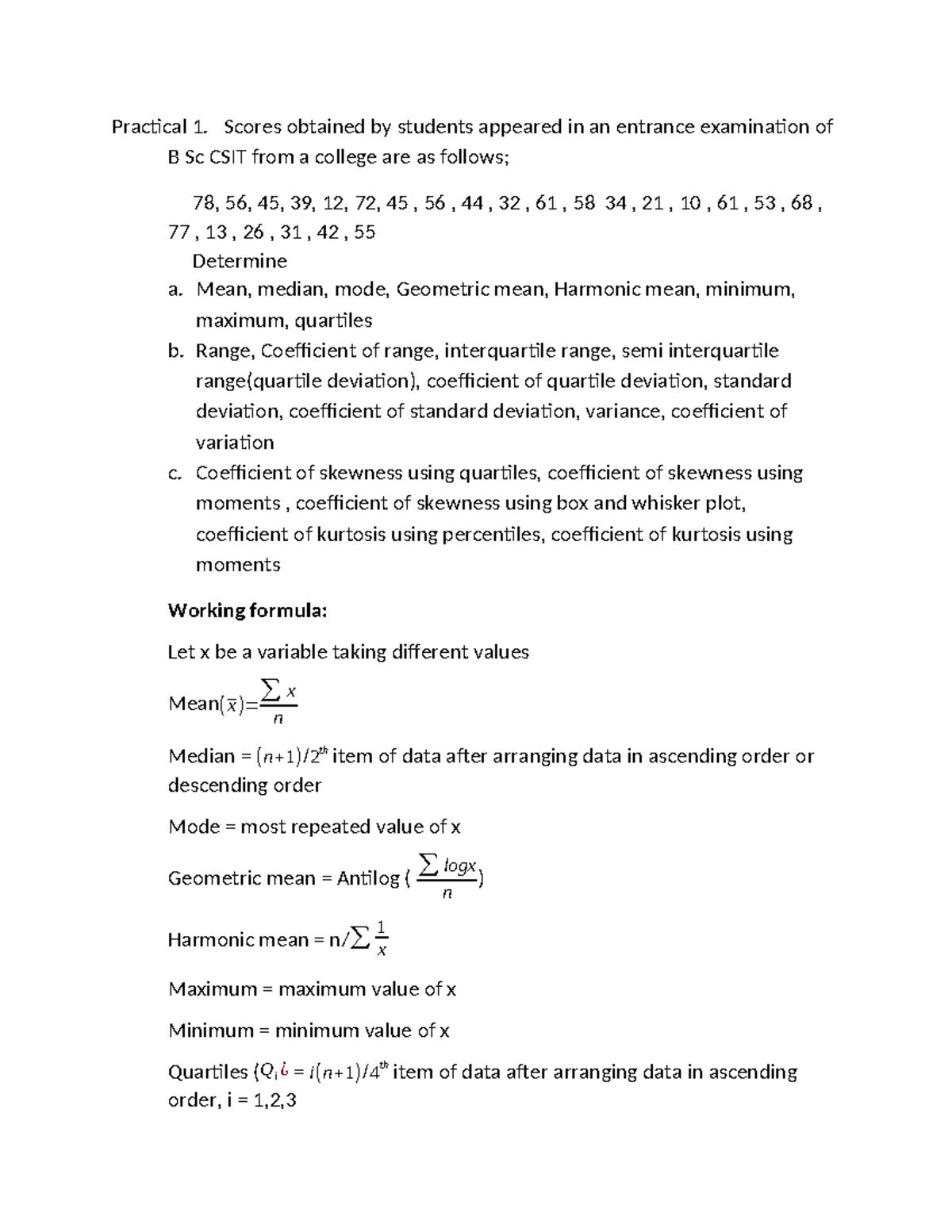 Practical CSIT II - Practical 1. Scores obtained by students appeared ...