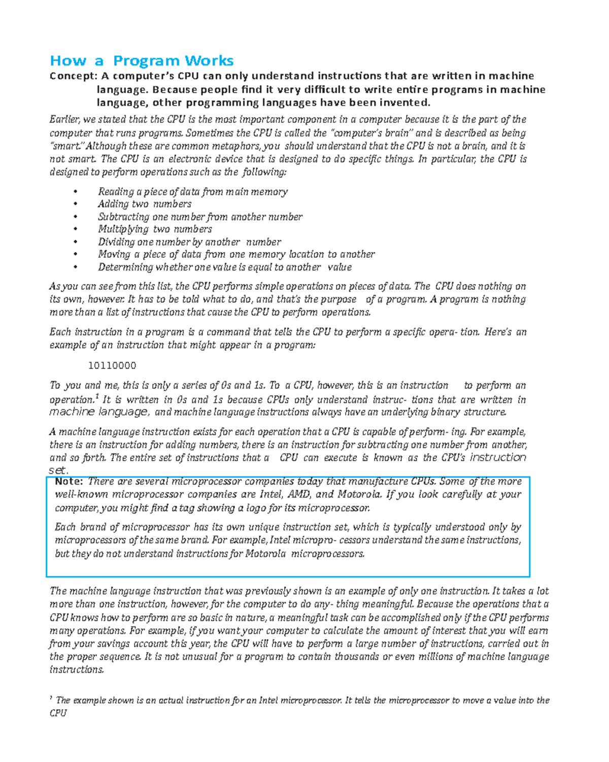 WK 01 HOW A Program Works 2 - How a Program Works Concept: A computer’s ...