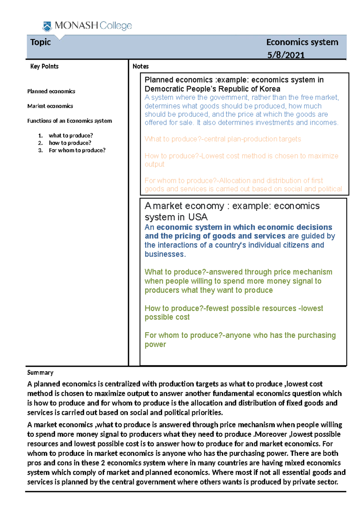 Cornell Notes Template-converted - Topic Economics system 5/8/ Key ...
