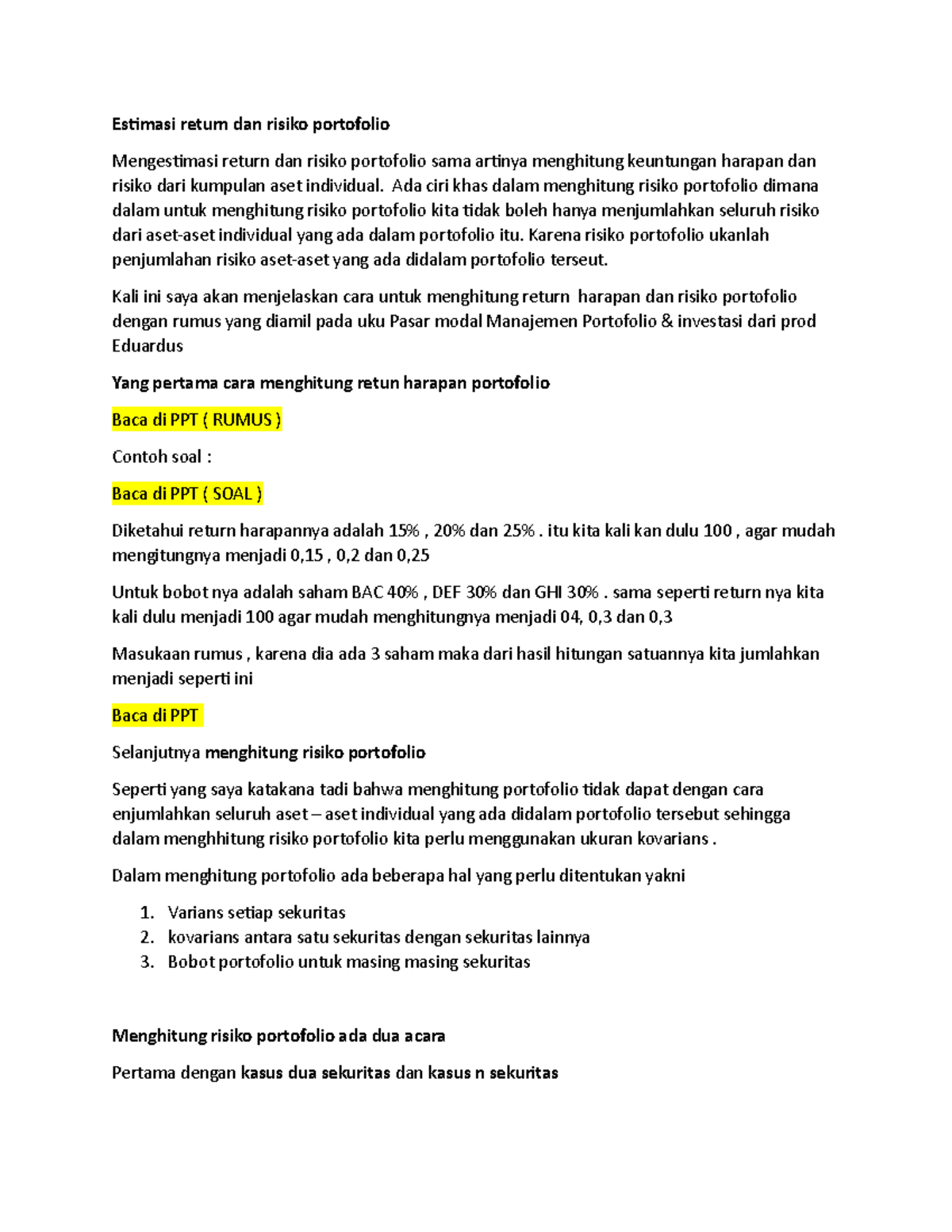 Estimasi return dan risiko portofolio - Estimasi return dan risiko ...