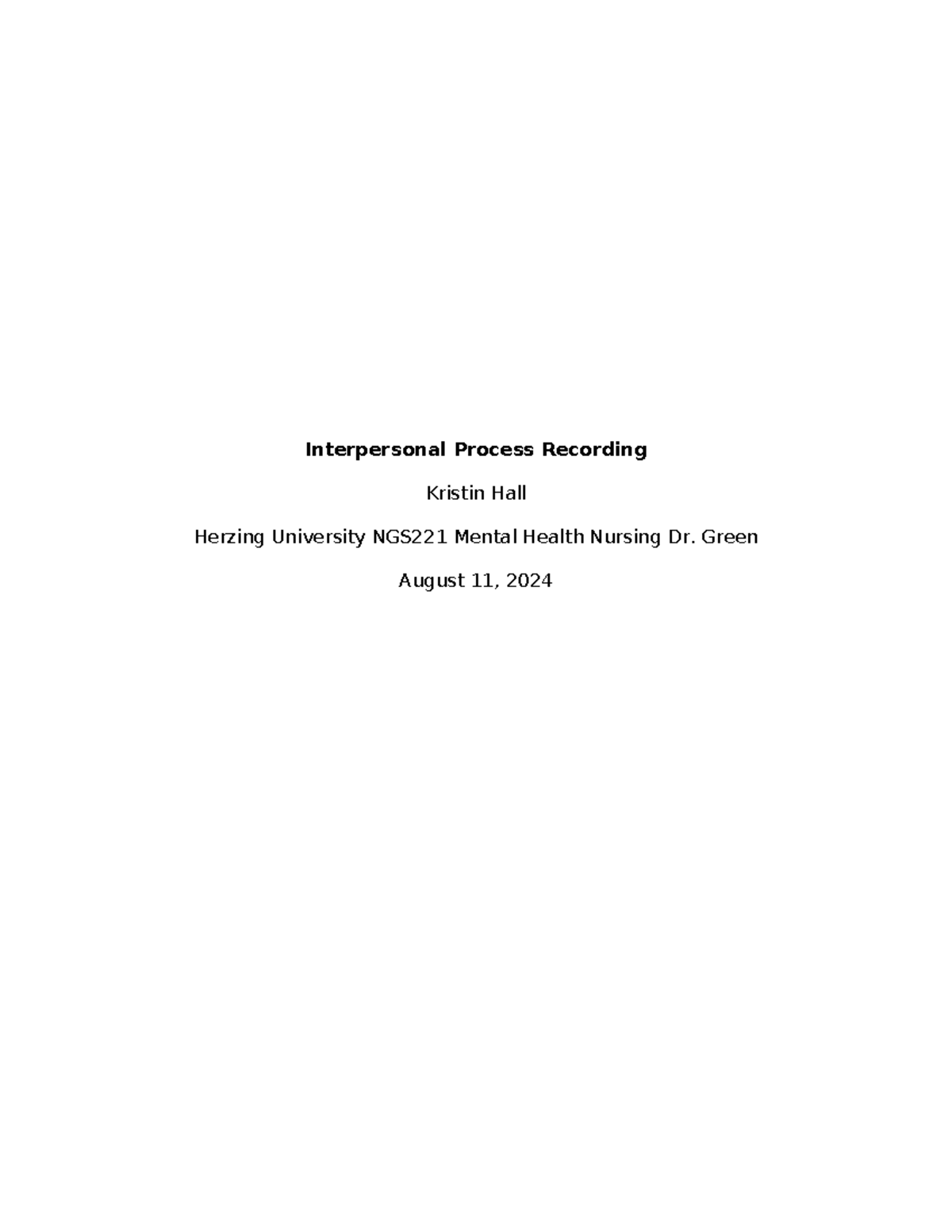 Interpersonal Process Recording - Interpersonal Process Recording ...