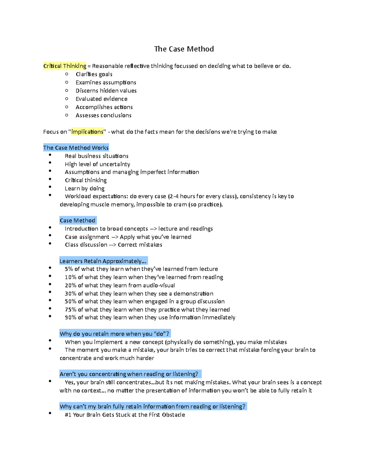1220 E Case Method - Lecture notes 1 - The Case Method Critical ...