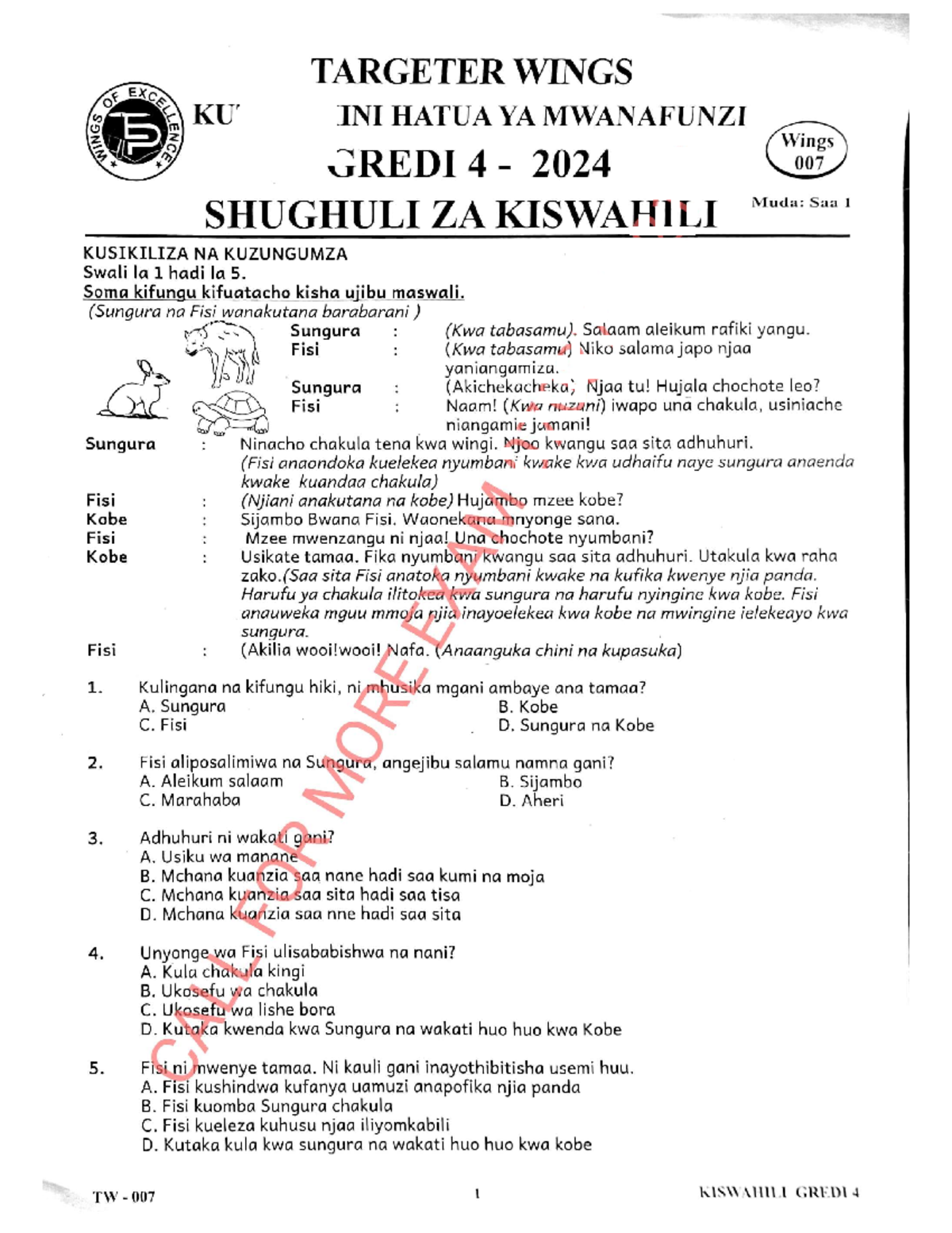 Tw grade 4 007 kiswahili - TARGETER WINGS OF EXCEL KUT INI HATUA YA MWANAFUNZI SOME E KENDS ...