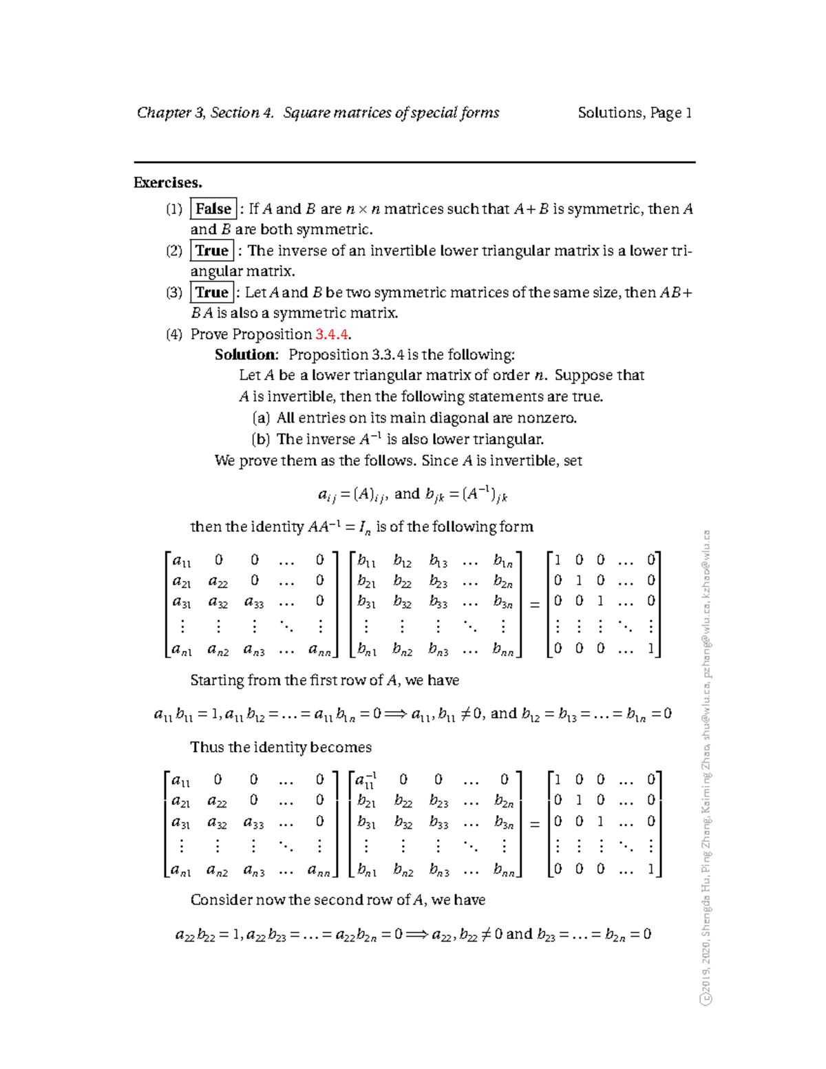 Solutions 3 Chapter 3 4 Solutions C 2019 2020 Shengda Hu Ping Zhang Kaiming Zhao Shu