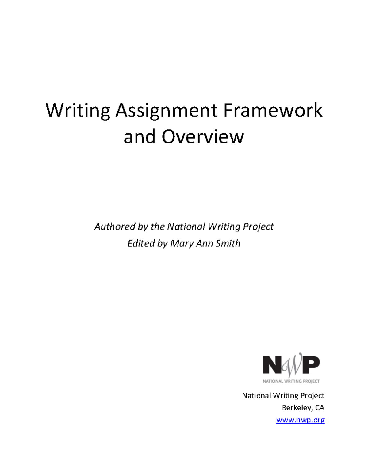 Writing Assignment Framework and Overview - Writing Assignment ...