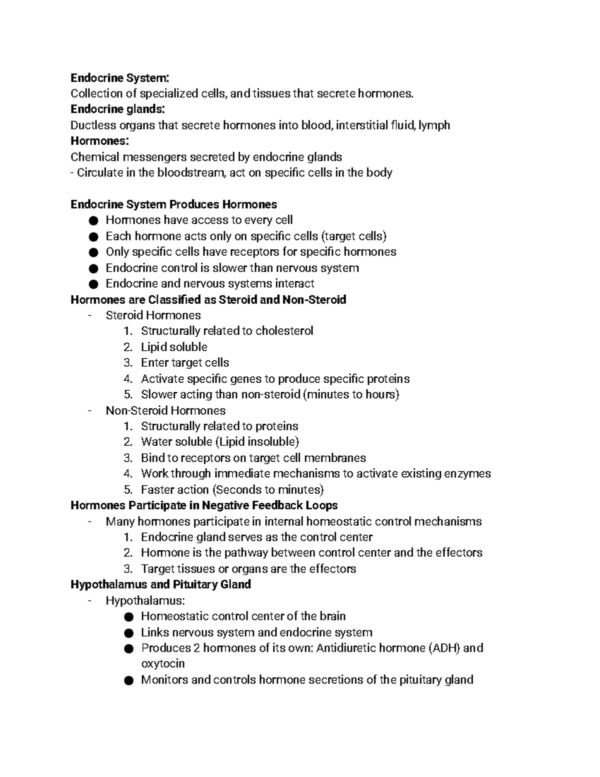 Endocrine System Notes - Endocrine System: Collection of specialized ...