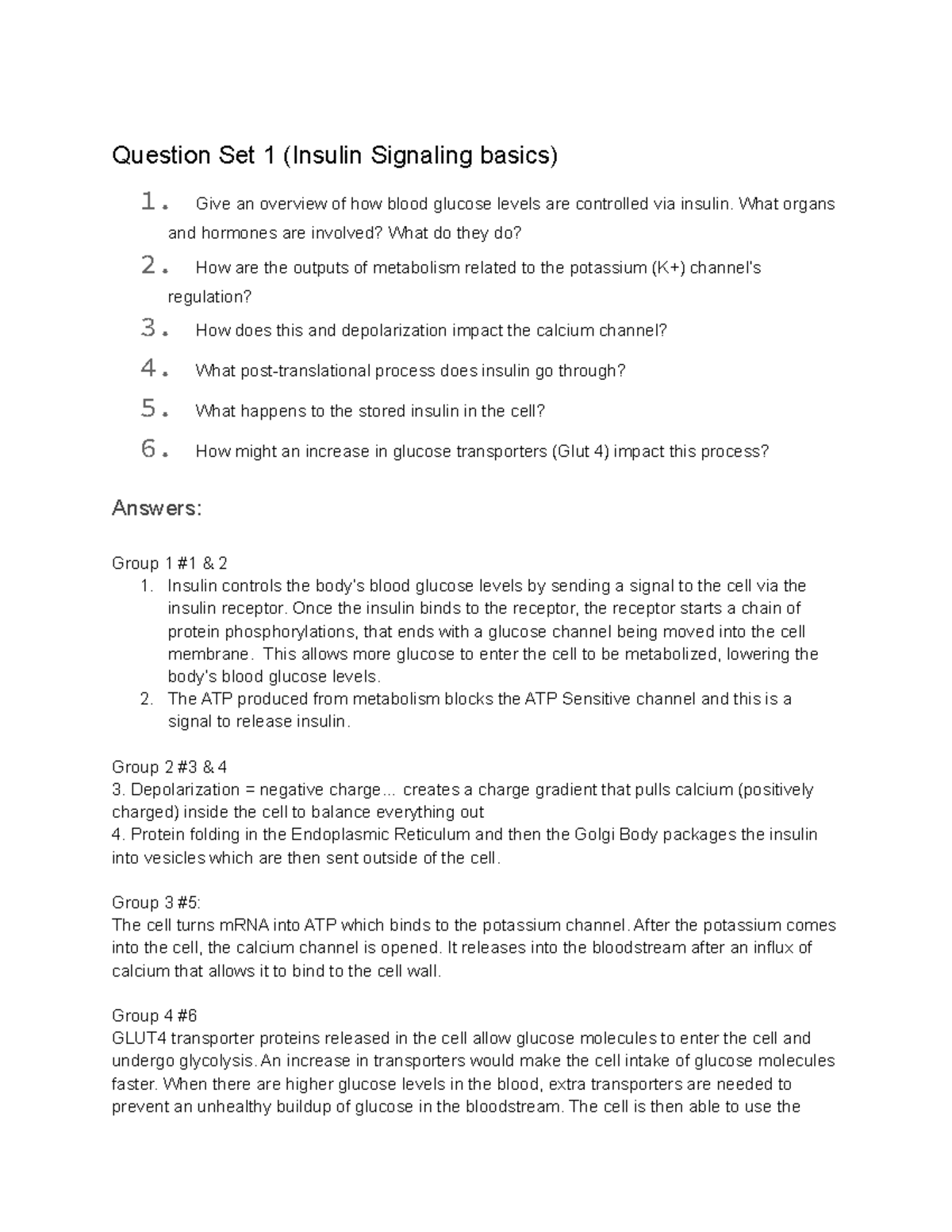 Shared Doc for Insulin Signaling Questions - Question Set 1 (Insulin ...