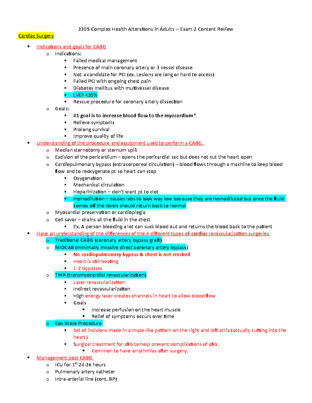 Complex exam 2 sg - study guide - 3305 Complex Health Alterations in ...