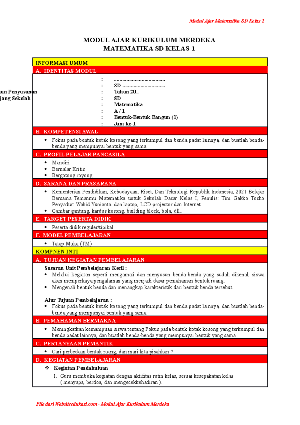 6. Modul Ajar 6 - MODUL AJAR KURIKULUM MERDEKA MATEMATIKA SD KELAS 1 ...