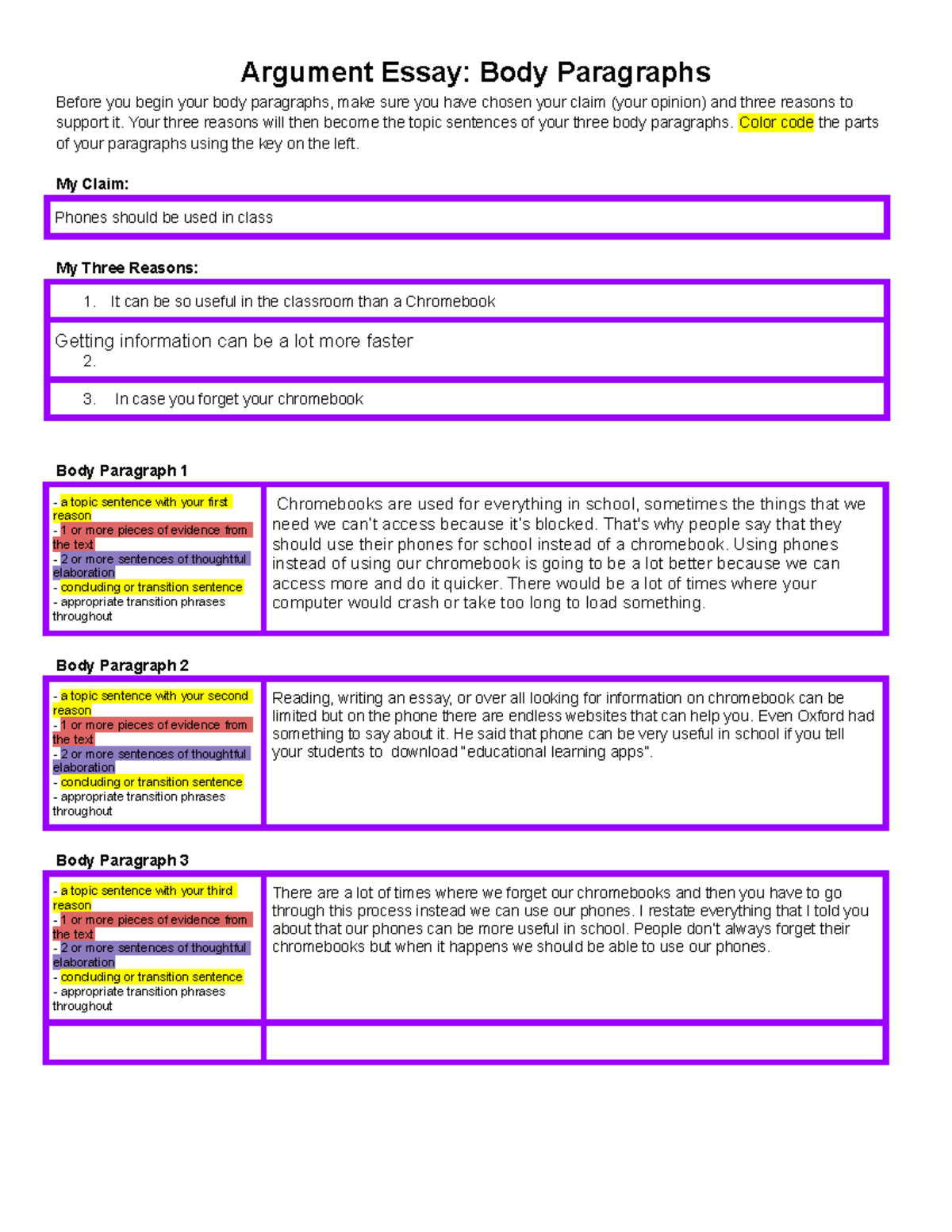 Copy of Argument Essay Body Paragraphs - Argument Essay: Body ...