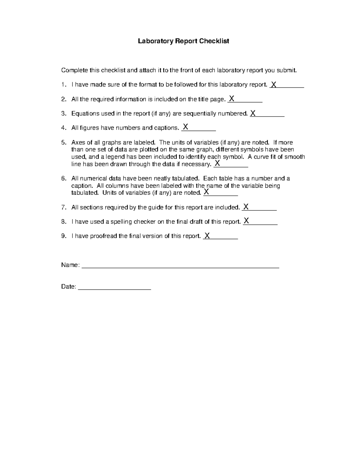 Lab report checklist - Laboratory Report Checklist Complete this ...