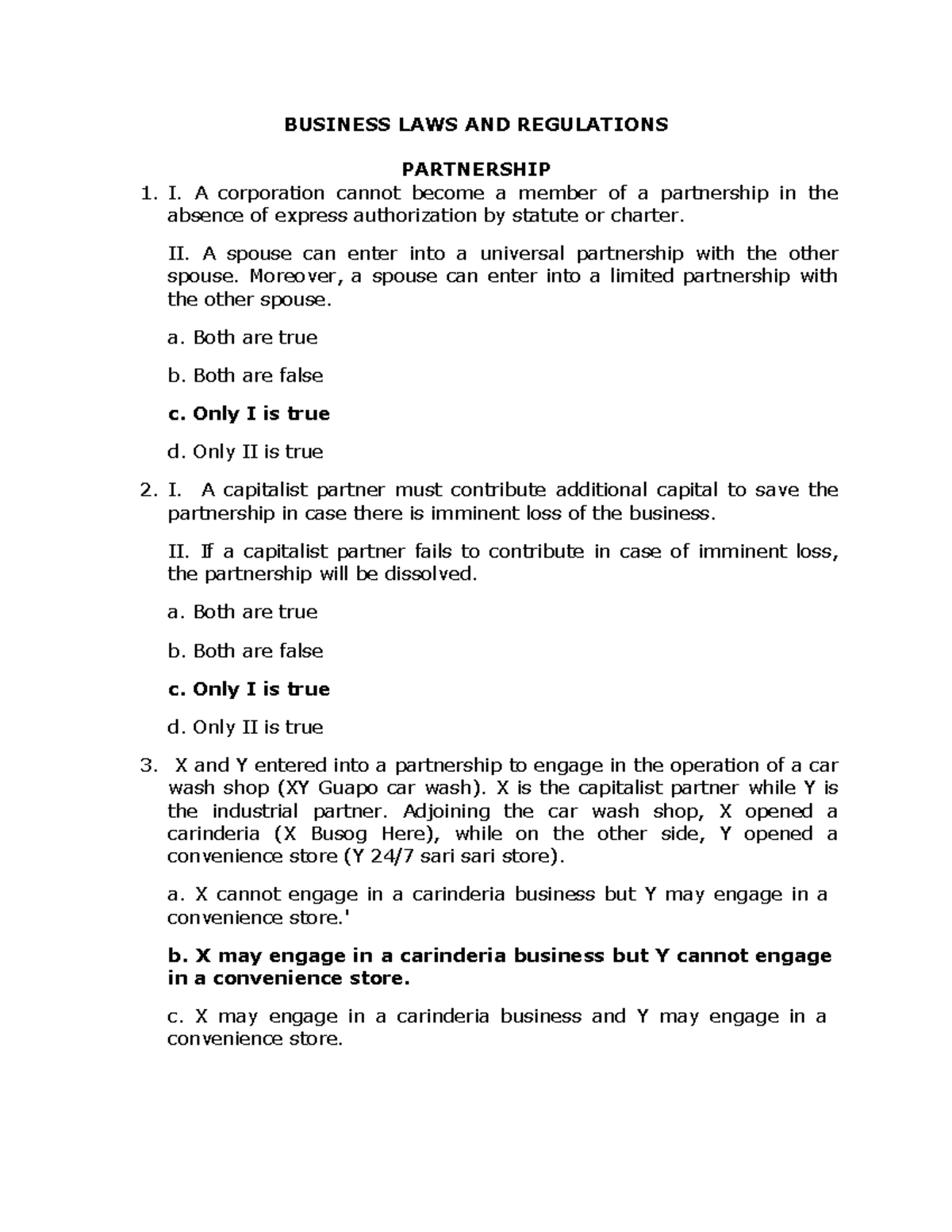 BLR Questions - Description - BUSINESS LAWS AND REGULATIONS PARTNERSHIP ...