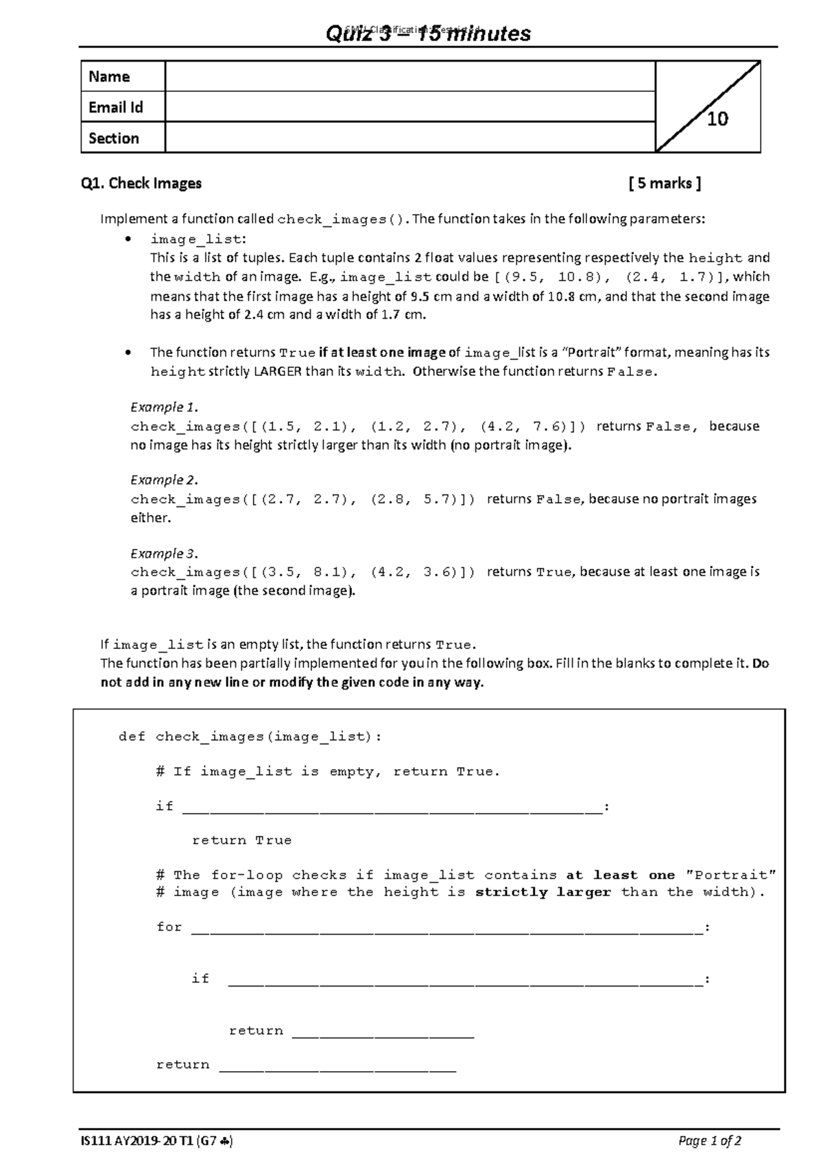 Quiz 3B (G7) (v1 - quiz useful for practice - Quiz 3 – 15 minutes IS111 ...