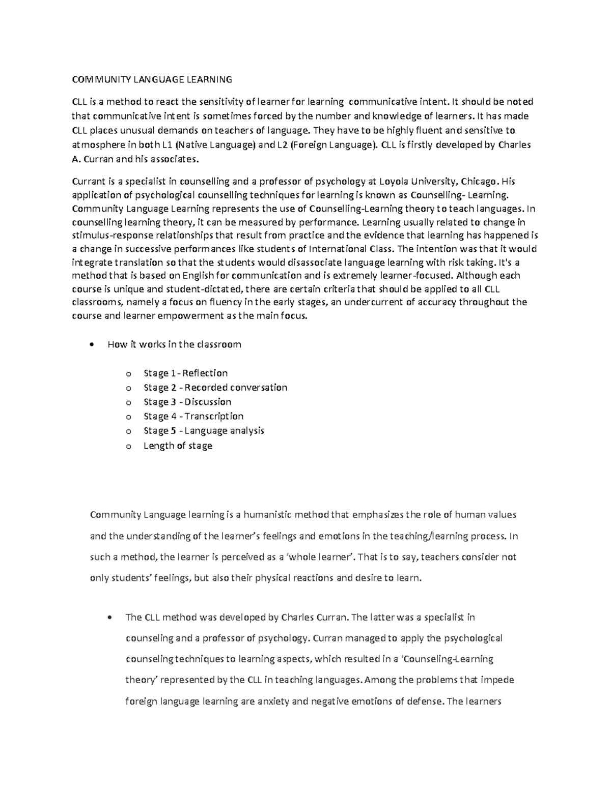 Community Language Learning - COMMUNITY LANGUAGE LEARNING CLL is a ...