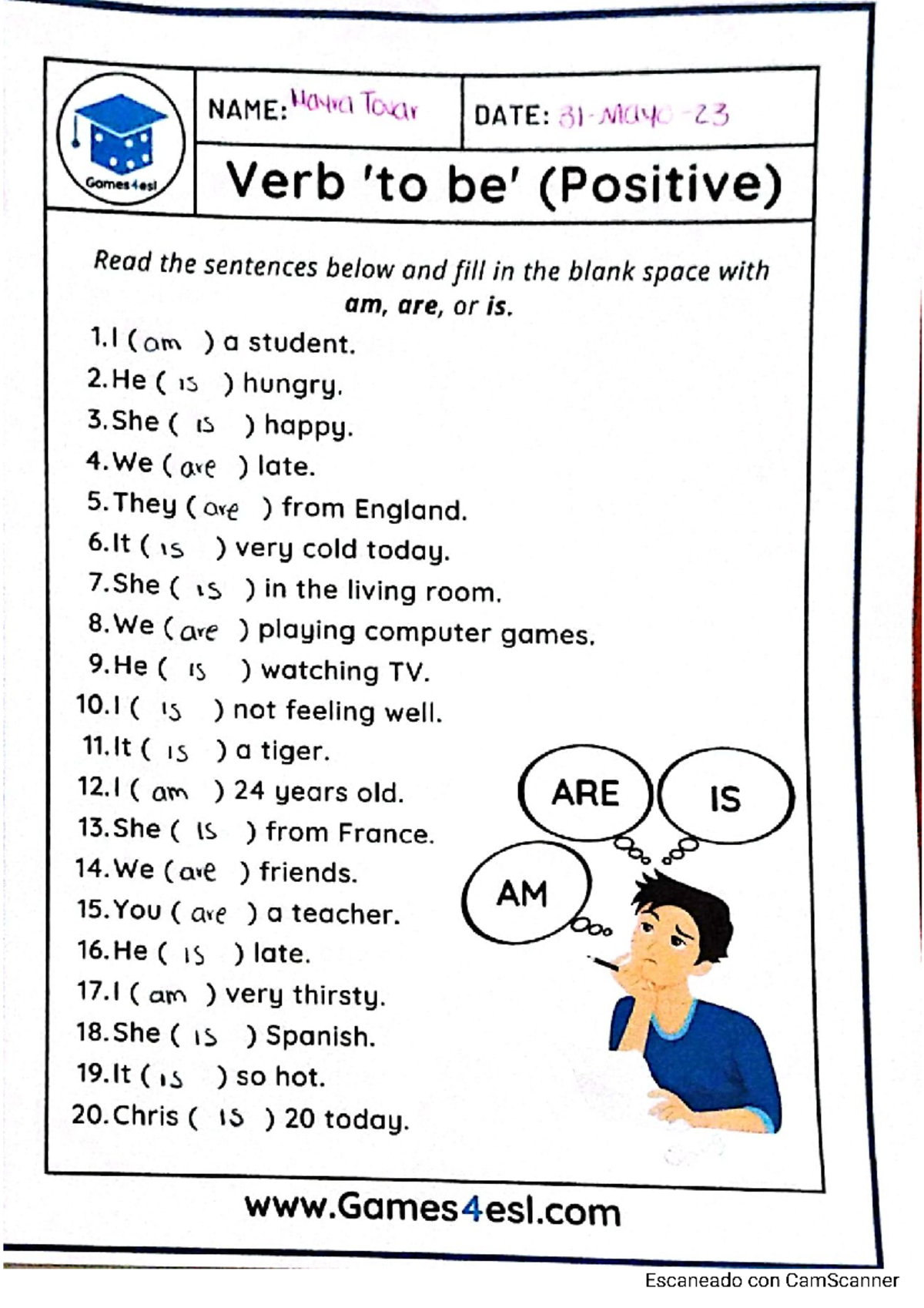 Ejercicios Verbo To Be - Verb to be - Inglés - Studocu