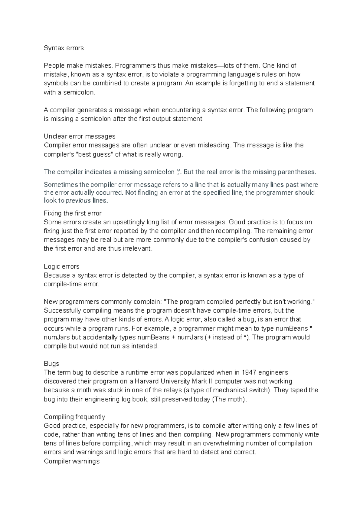 1 - practice material - Syntax errors People make mistakes. Programmers ...