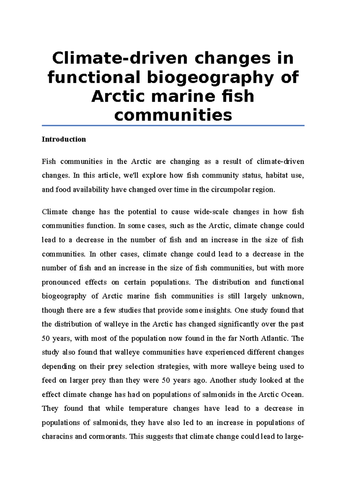 Climate-driven changes in functional biogeography of Arctic marine fish ...