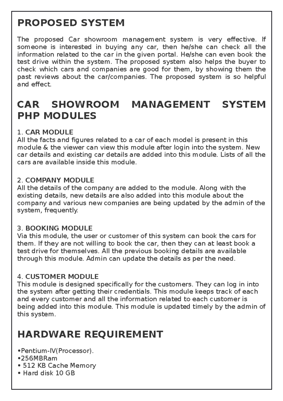 Micro project - PROPOSED SYSTEM The proposed Car showroom management ...