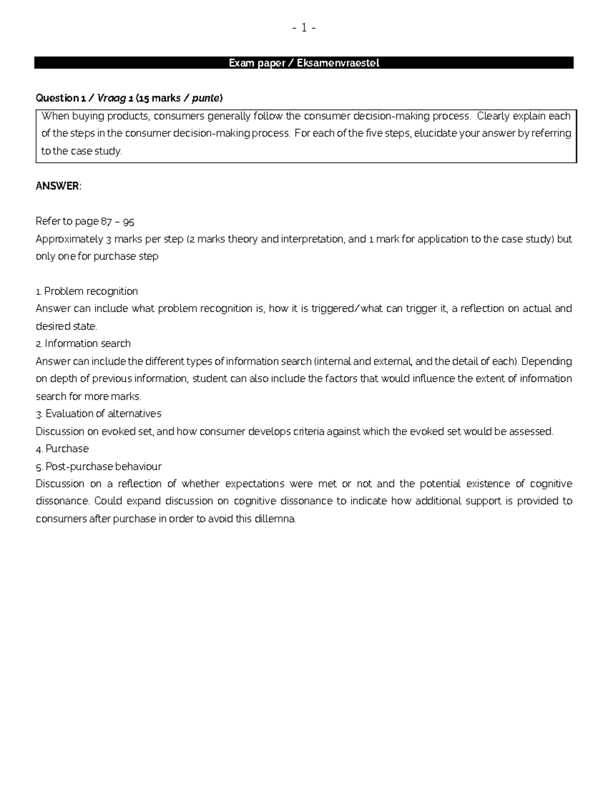 A1 Winterskool MEMO - Practice - Exam paper / Eksamenvraestel Question ...