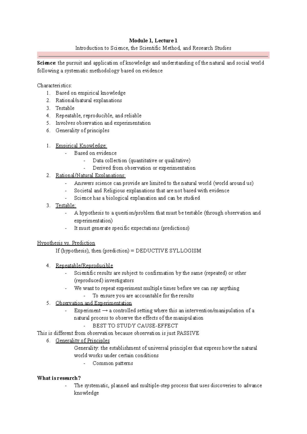 Life Sci 2A03 Notes - Module 1, Lecture 1 Introduction to Science, the ...
