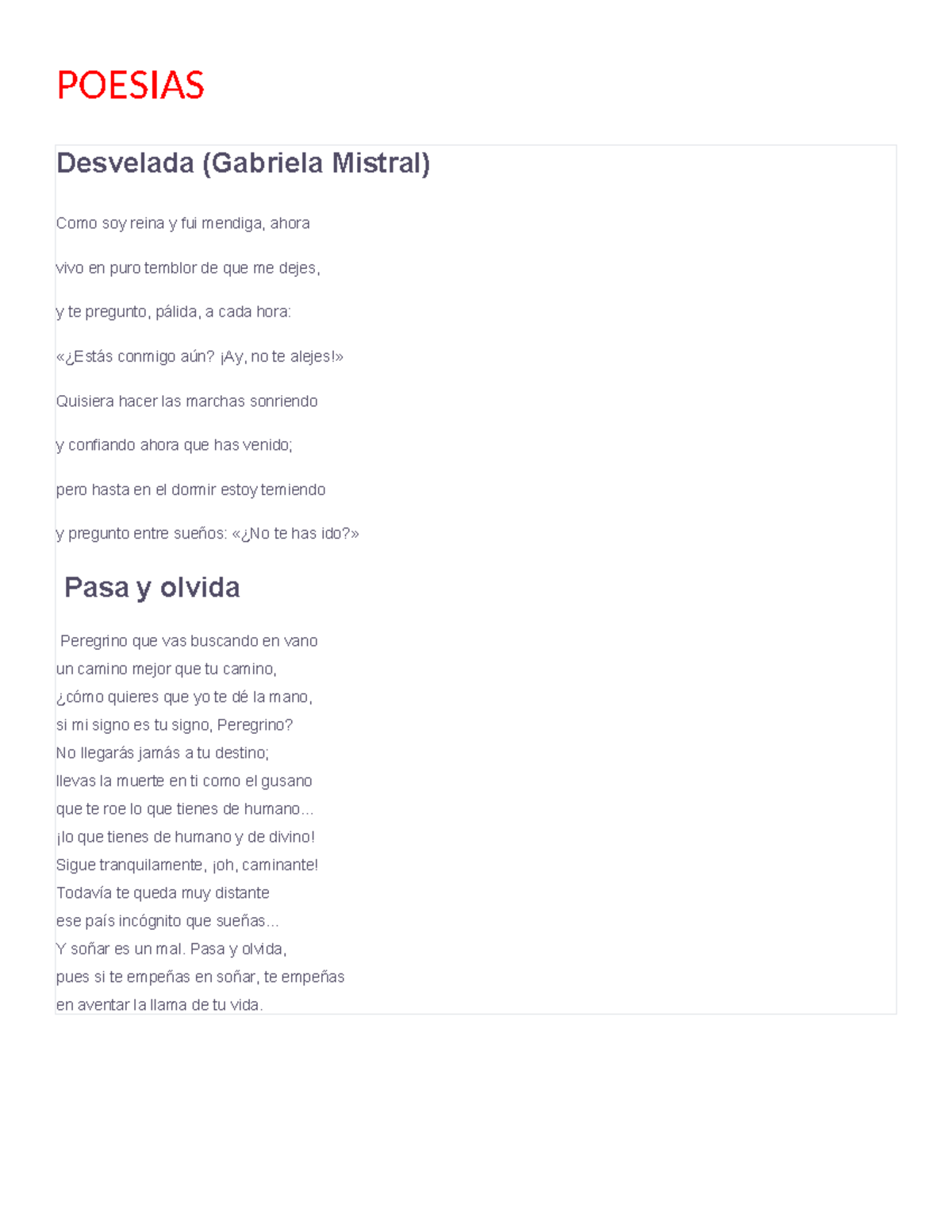 Poesias Y Poemas - poesia - POESIAS Desvelada (Gabriela Mistral) Como ...