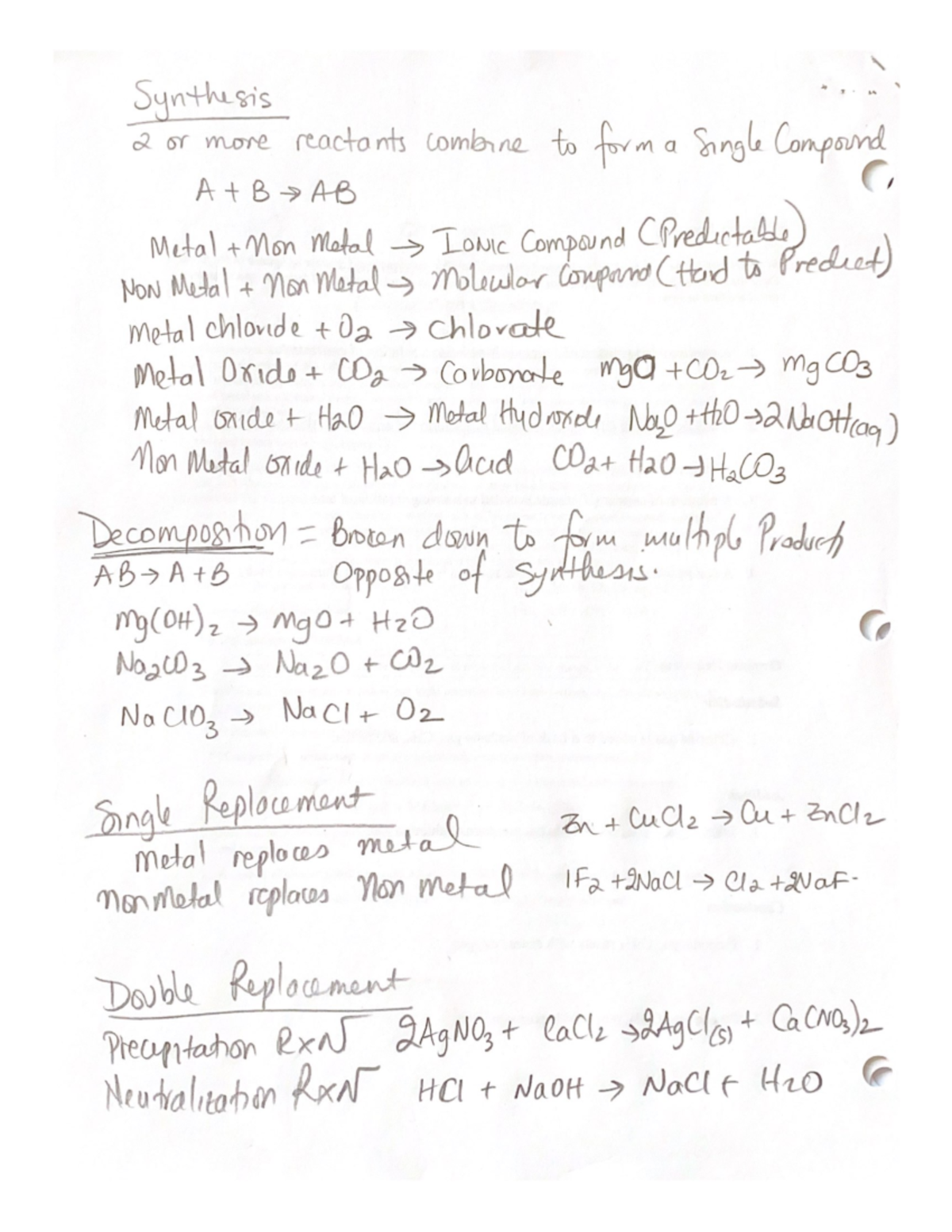 Rxn Prediction Notes - Jjzlehelepfulf fkknesj - Synthesis 2 or more ...
