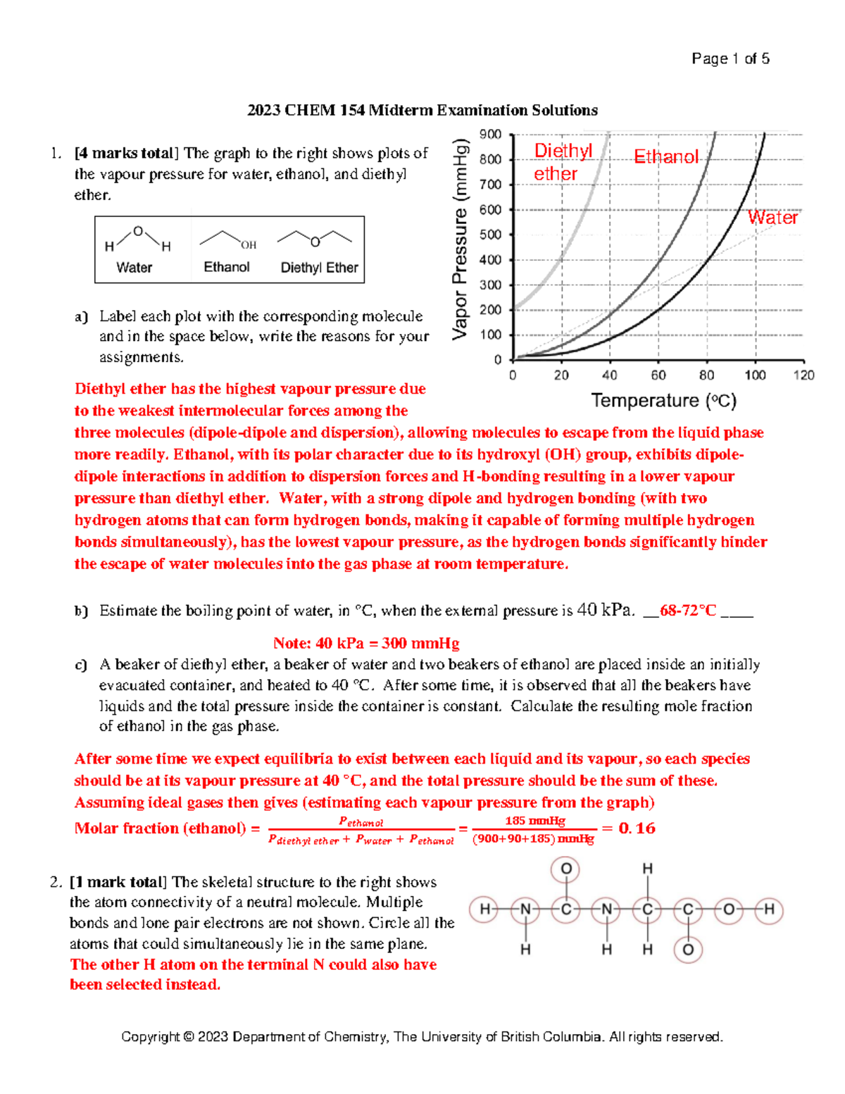 2023W CHEM 154 Midterm Exam Solutions - 2023 CHEM 154 Midterm ...