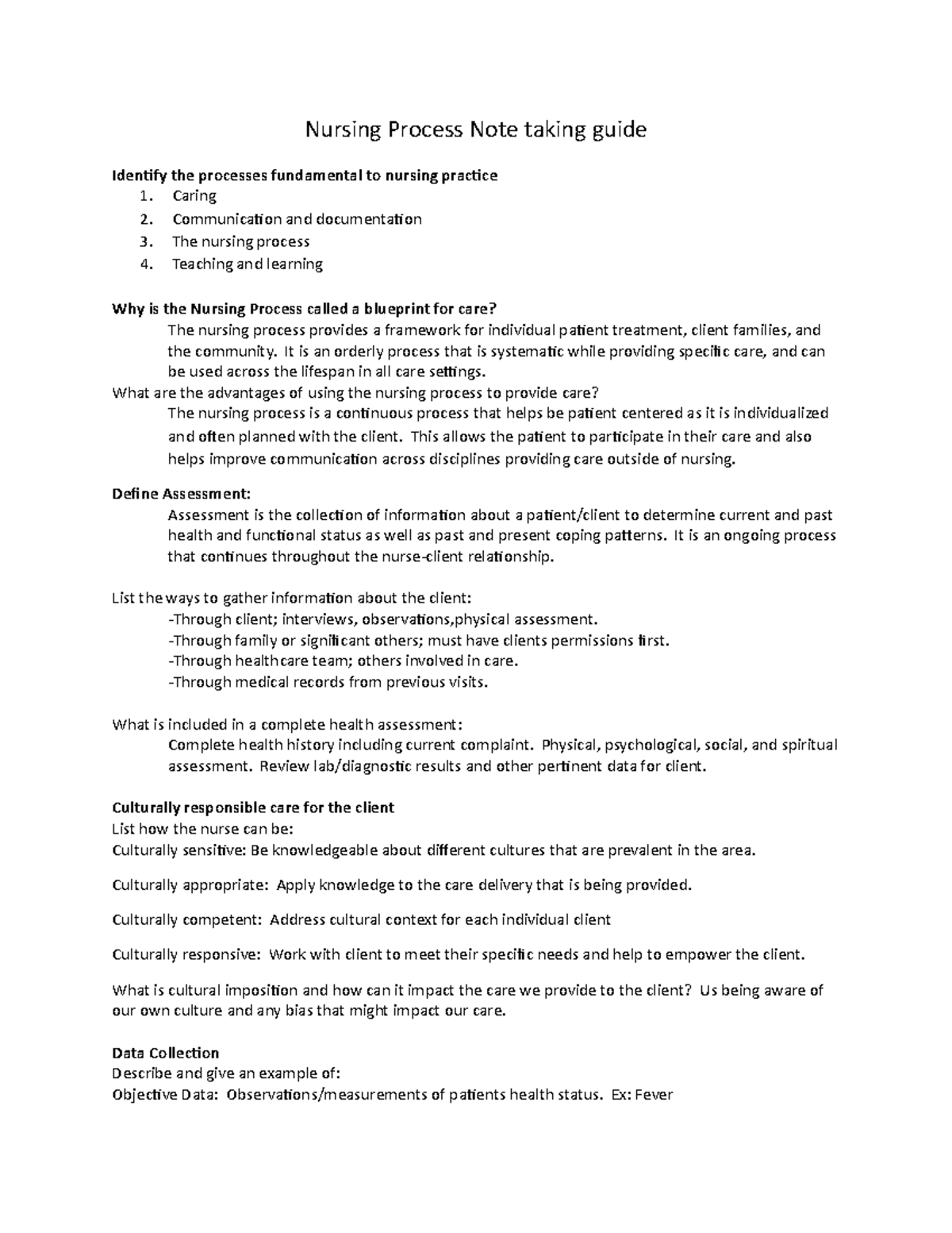 Nursing Process Note taking guide - Nursing Process Note taking guide ...