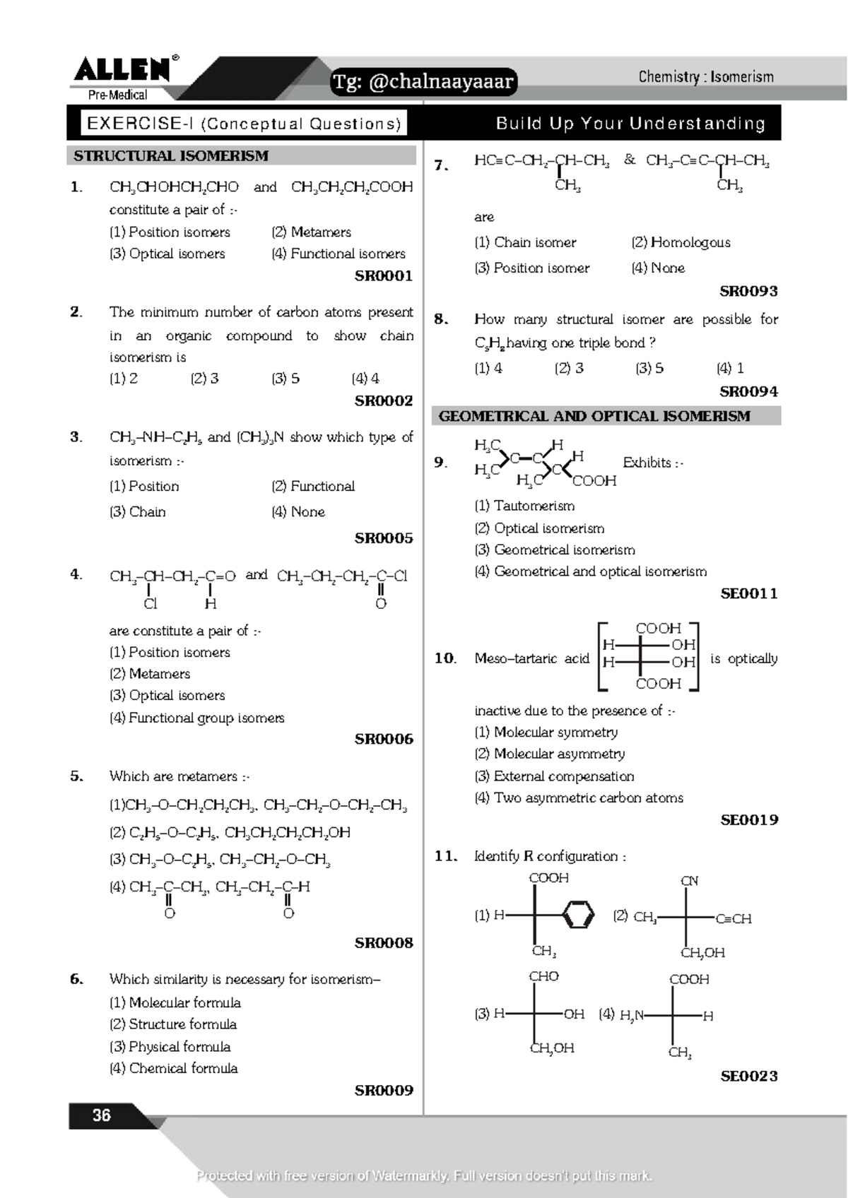 Isomerism - ALLEN Chemistry : Isomerism Pre-Medical EXERCISE-I ...