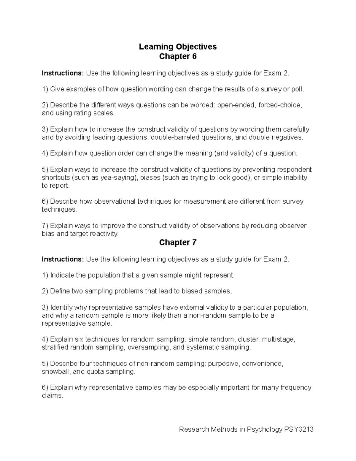 Exam 2- Study Guide - Learning Objectives Chapter 6 Instructions: Use ...