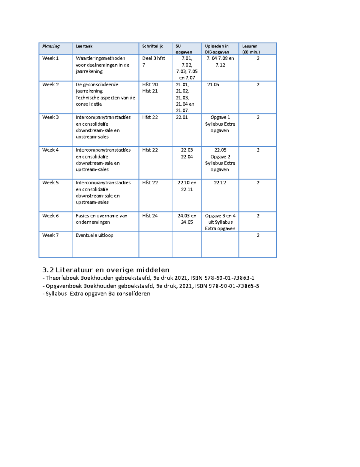 Weekplanner Ba consolideren definitief - Planning Leertaak Schriftelijk SU opgaven Uploaden in ...