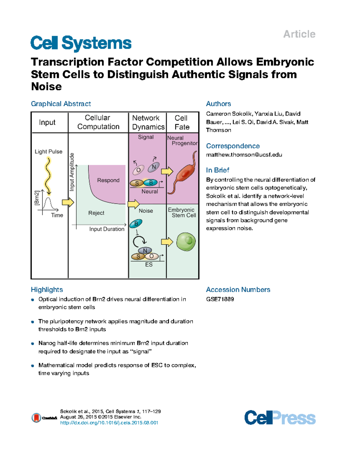Transcription Factor Competition Allows Embryonic stem cells - Article ...