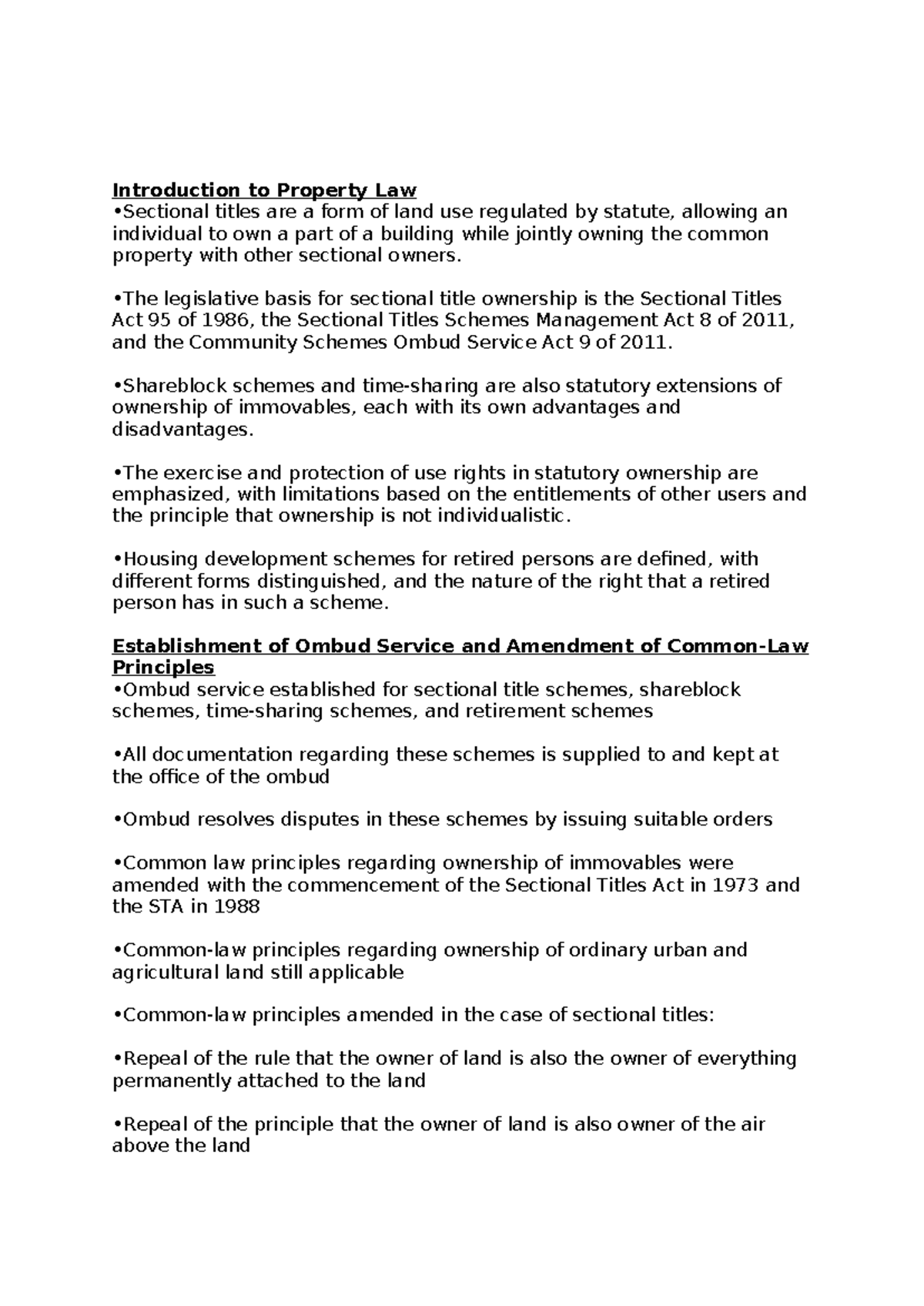 Introduction to Property Law - Introduction to Property Law •Sectional ...