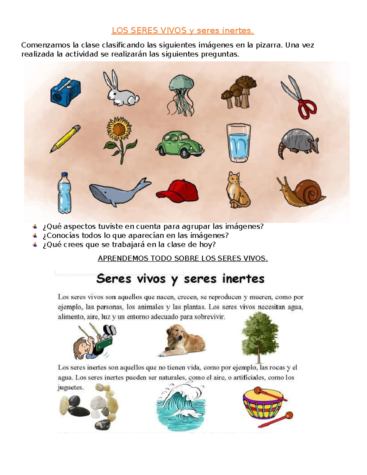 LOS Seres Vivos mayo 2024 - LOS SERES VIVOS y seres inertes. Comenzamos ...