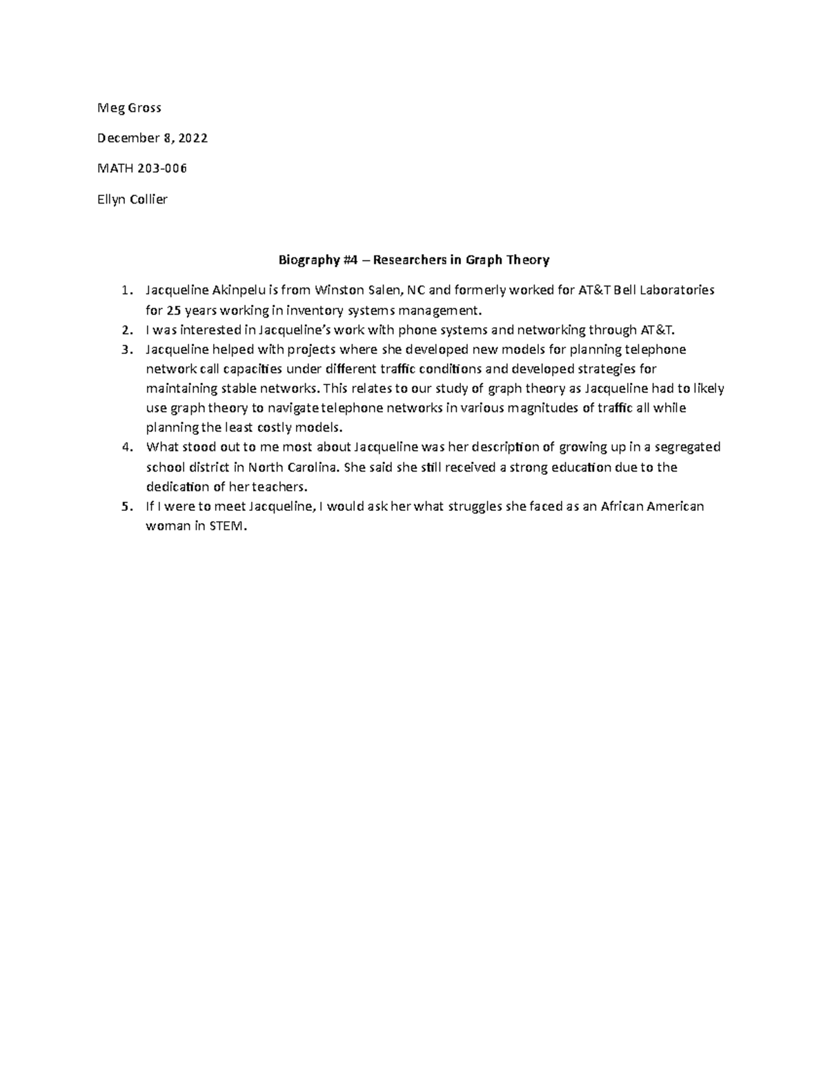 Biography #4 - Researchers in Graph Theory - Meg Gross December 8, 2022 ...