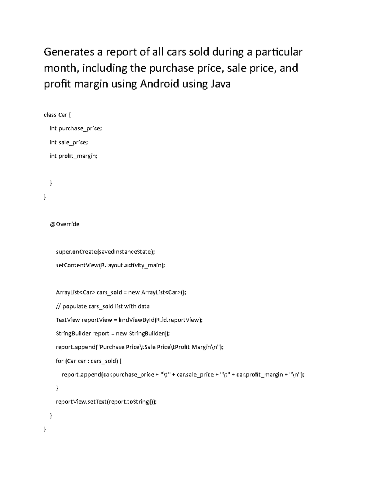 Comp6076-carsold 15-Android using java - Generates a report of all cars ...
