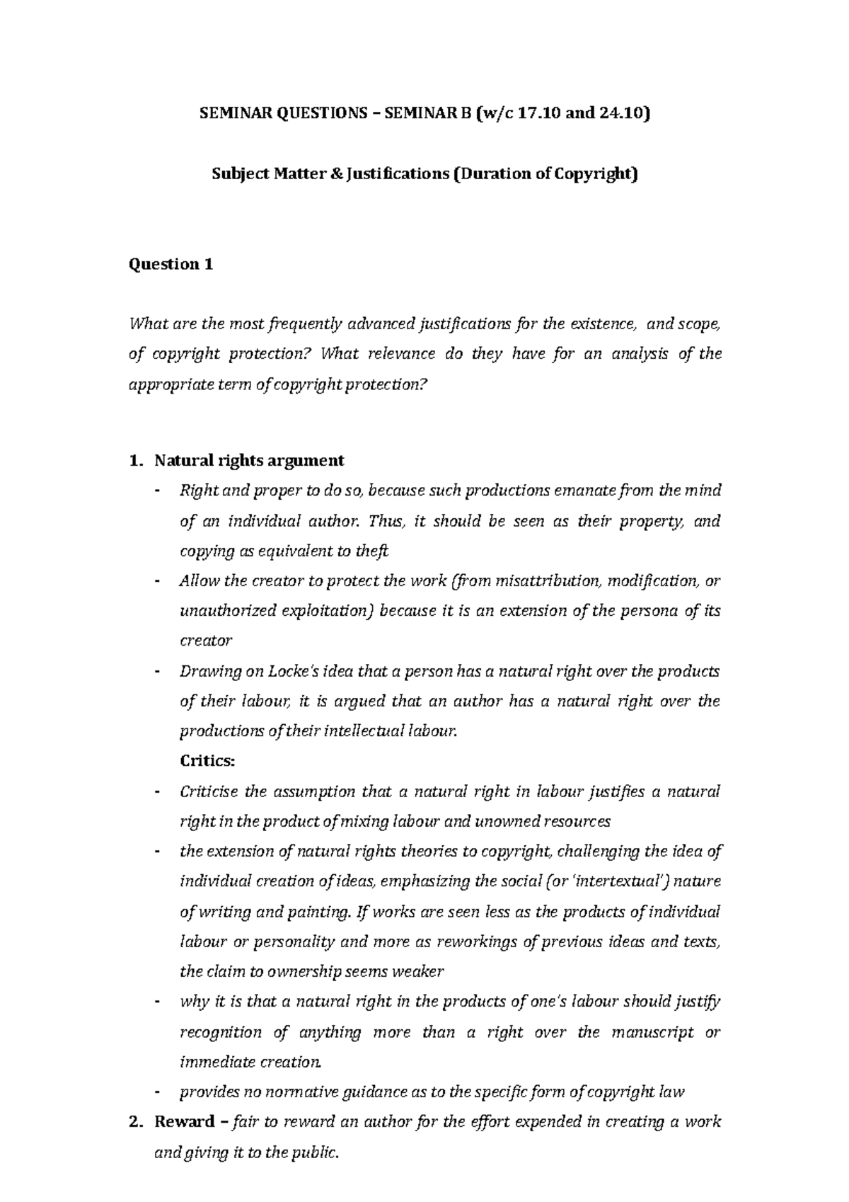 Tutorial 2 - SEMINAR QUESTIONS – SEMINAR B (w/c 17 and 24) Subject ...