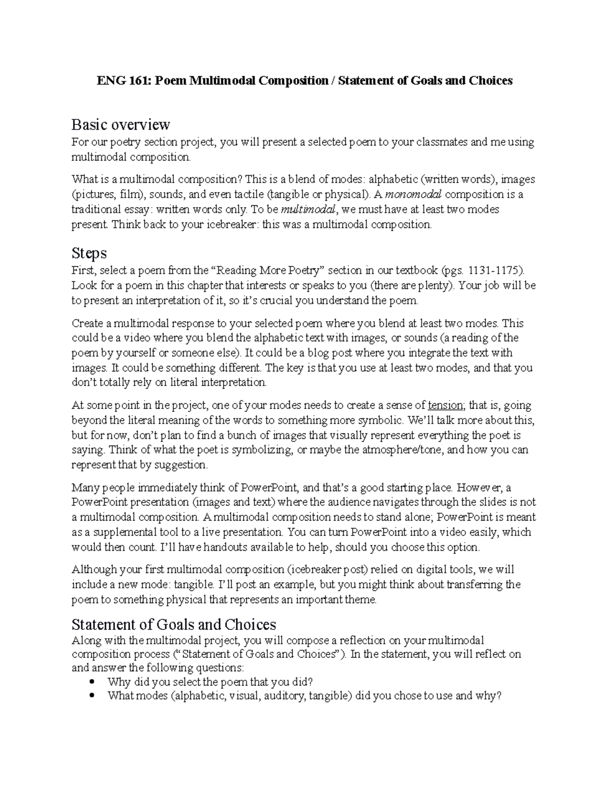 Handout - Specific Guidelines for Multimodal Composition - ENG 161 ...