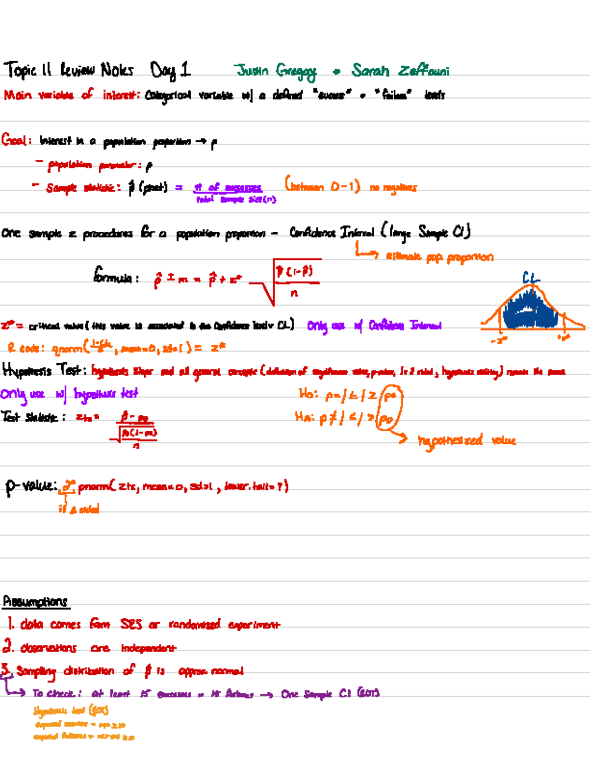 Stat topic 11 review - Maria F. UVA - Topic 1) Review Notes Day 1 ...