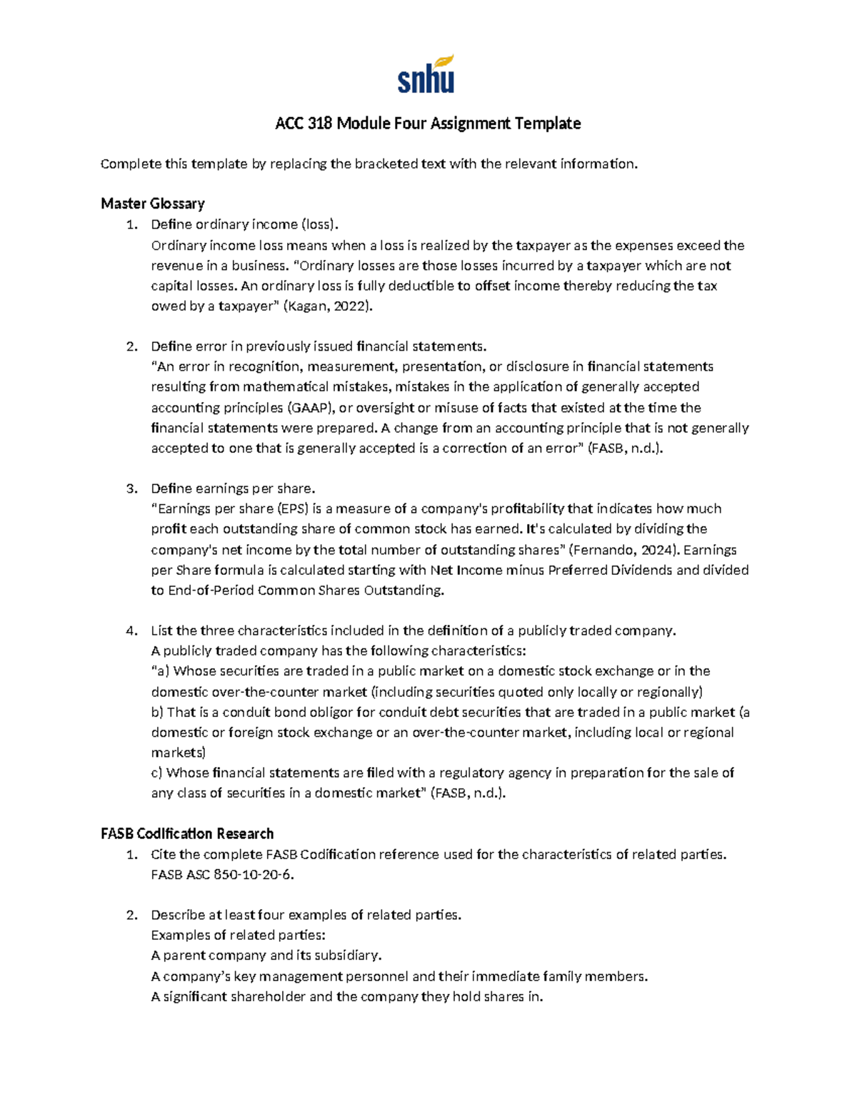 ACC 318 Module Four Assignment Template - ACC 318 Module Four ...