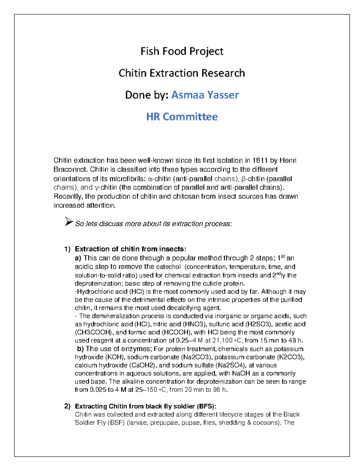 Fish Food Project - Chitin research - Studocu